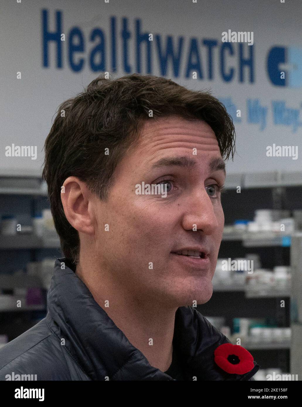 Prime Minister Justin Trudeau speaks with reporters after getting ...