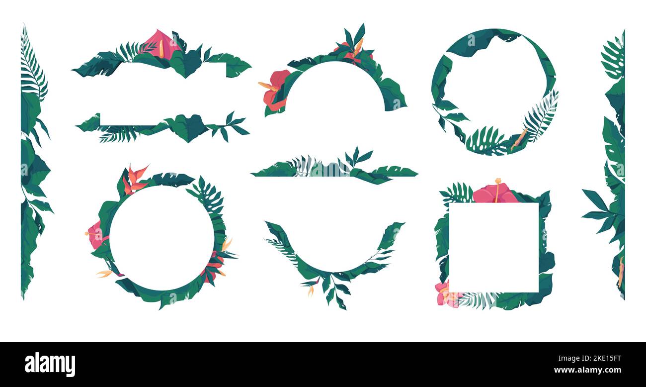 Tropical leaves borders. Abstract botanical decorative frames different ...