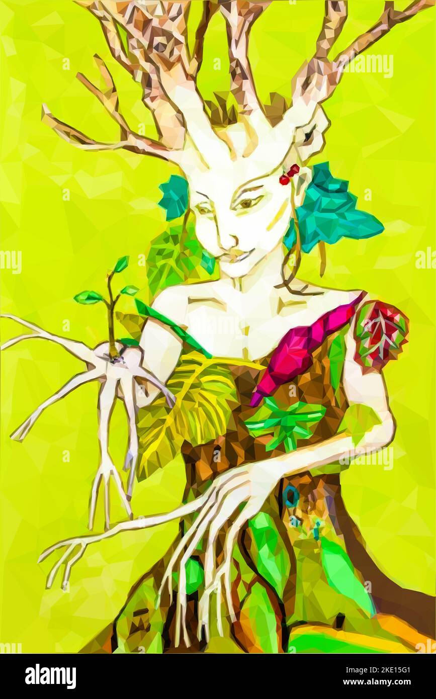A magical creature consisting of a woman and a tree. A new tree grows ...