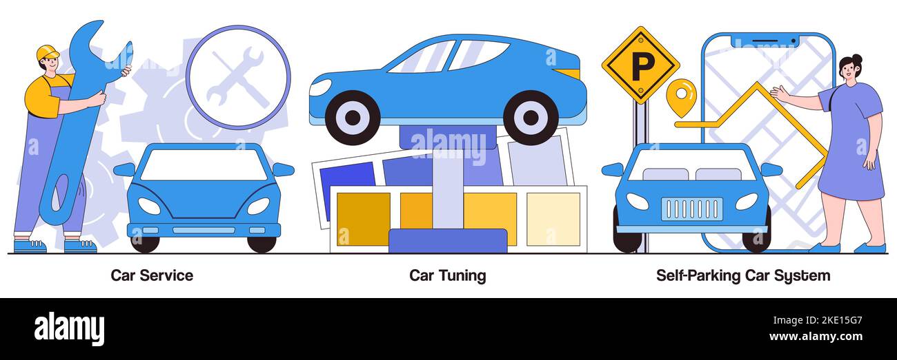 Car service, car tuning, self-parking system concepts with people ...