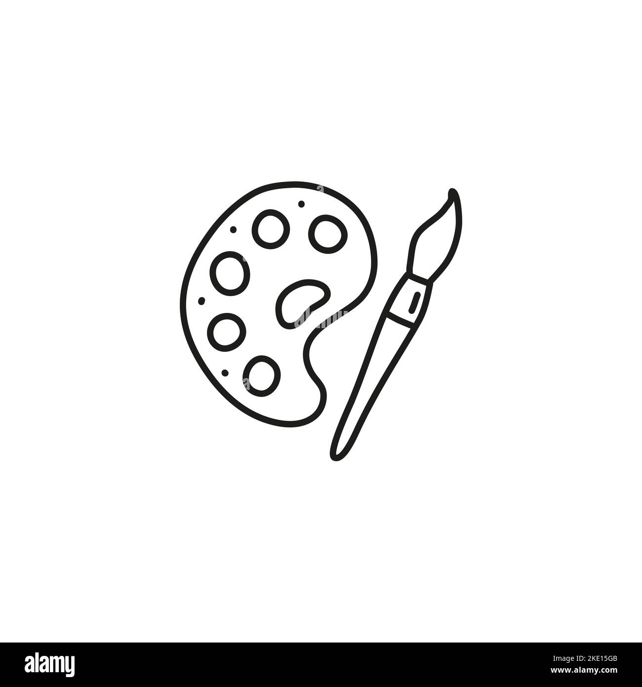 Doodle outline color palette and paint brush isolated on white ...