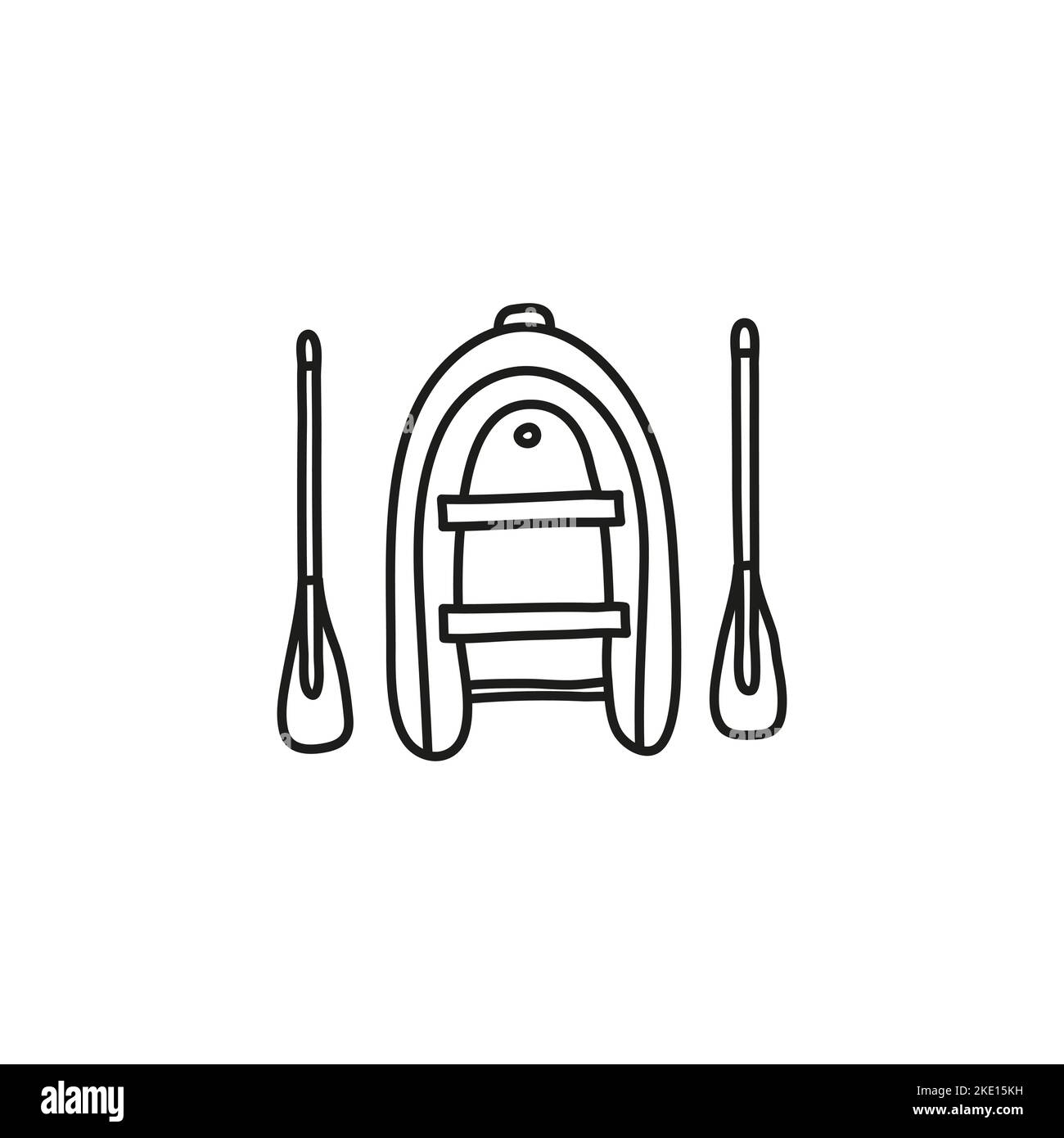 Doodle outline inflatable boat icon isolated on white background Stock ...
