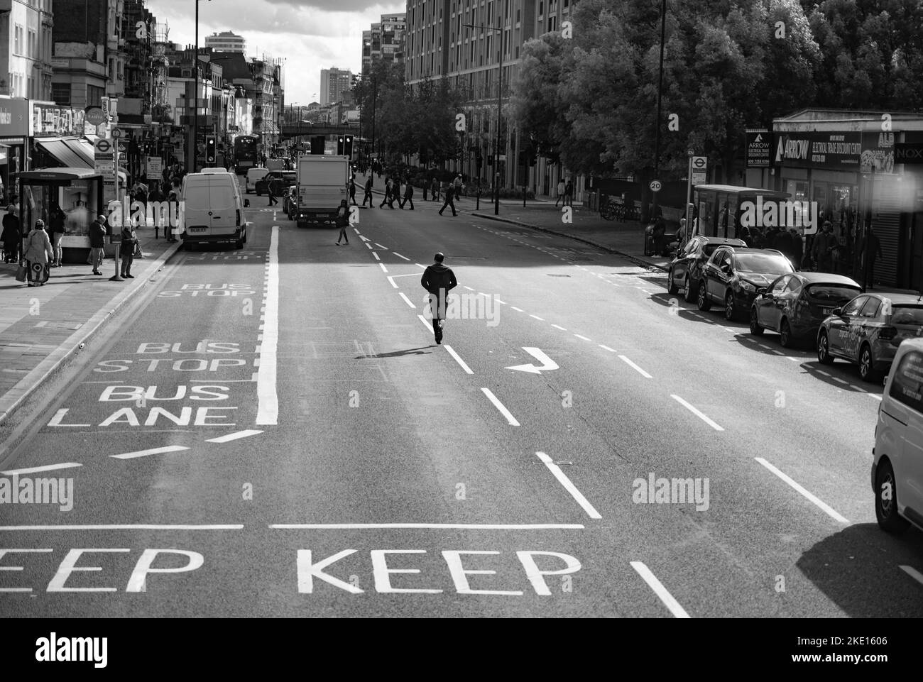 Man at the bus stop Black and White Stock Photos & Images - Alamy
