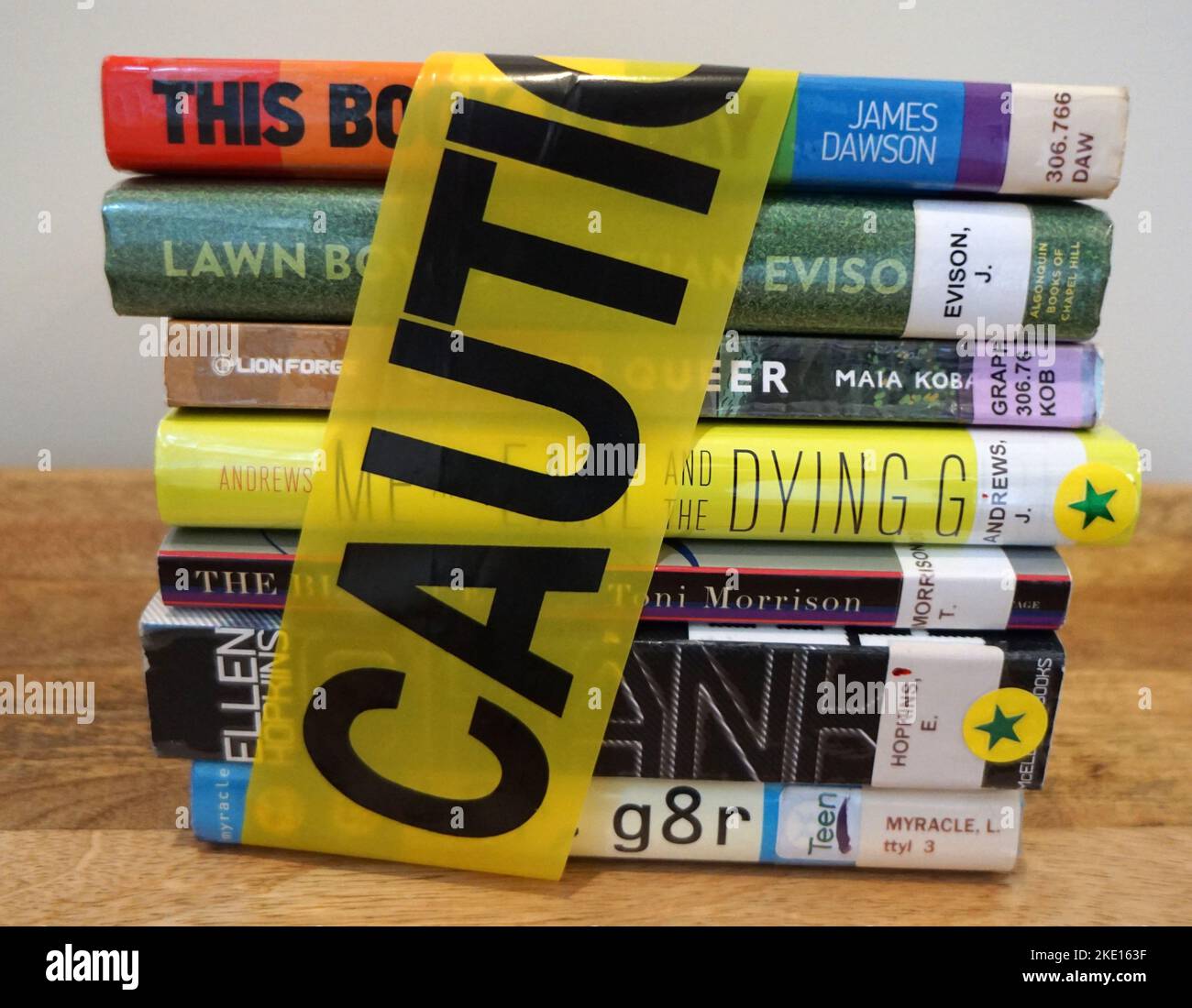 A pile of books typically on banned book lists at many schools and ...