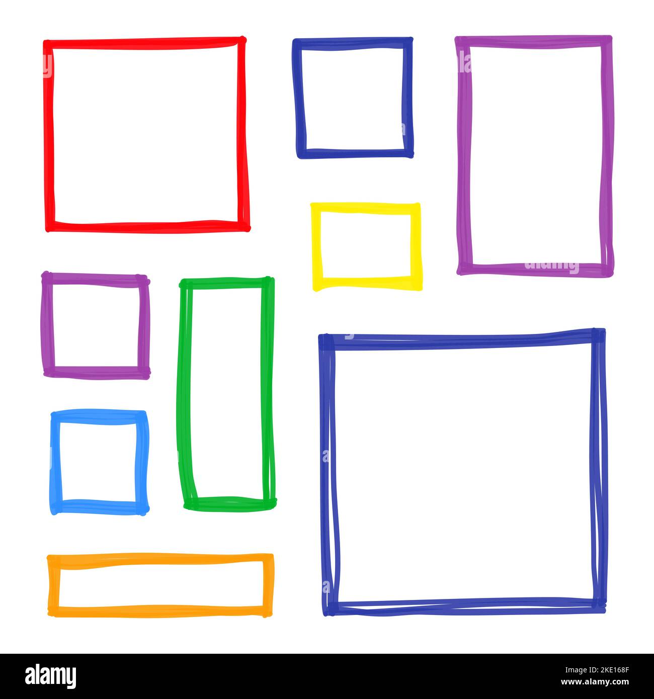 Set of hand drawn colorful sketched square frames isolated on white ...