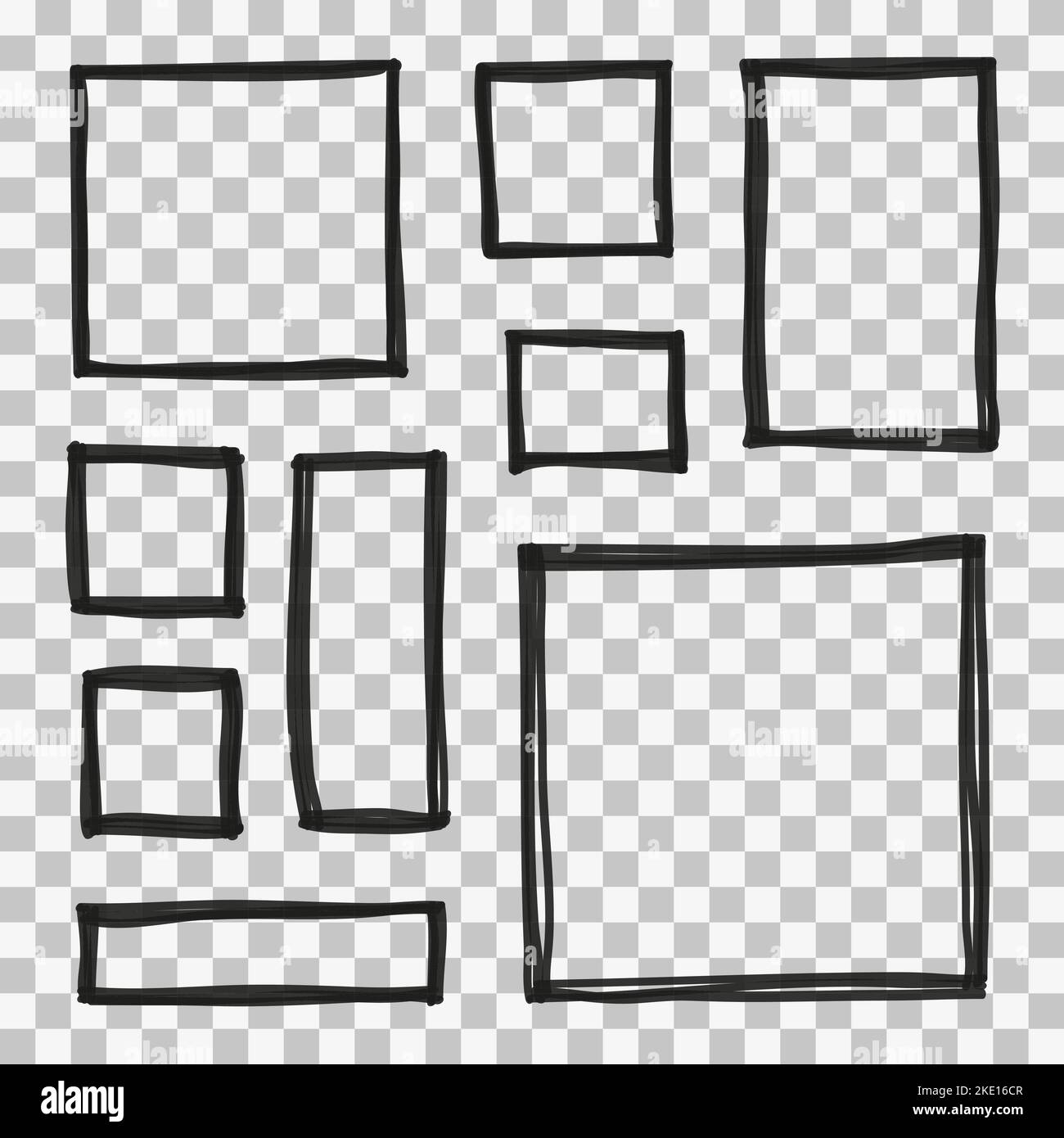 Set of hand drawn black sketched square frames isolated on transparent ...
