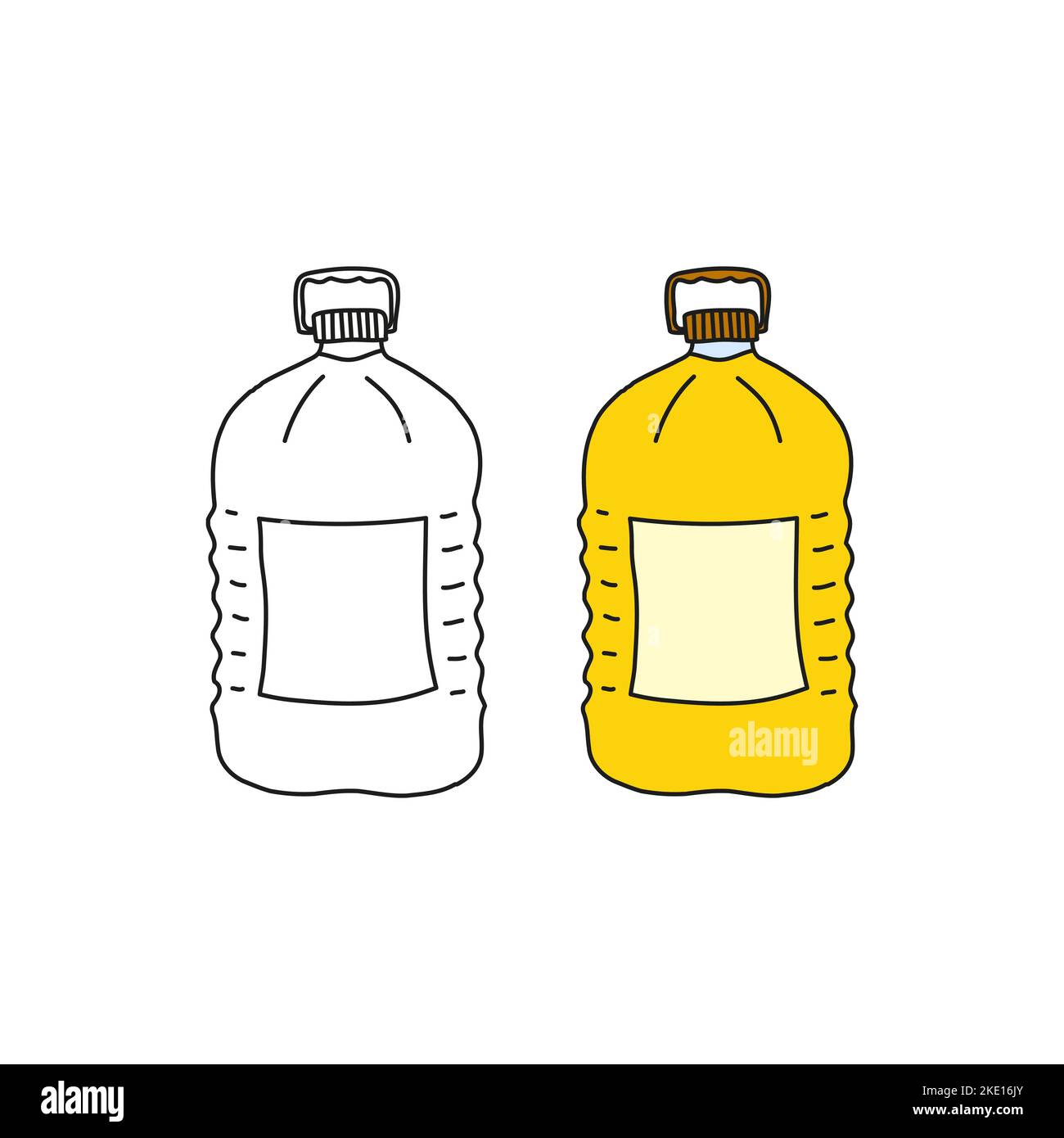 Doodle outline and colored cooking oil in plastic bottle isolated on ...