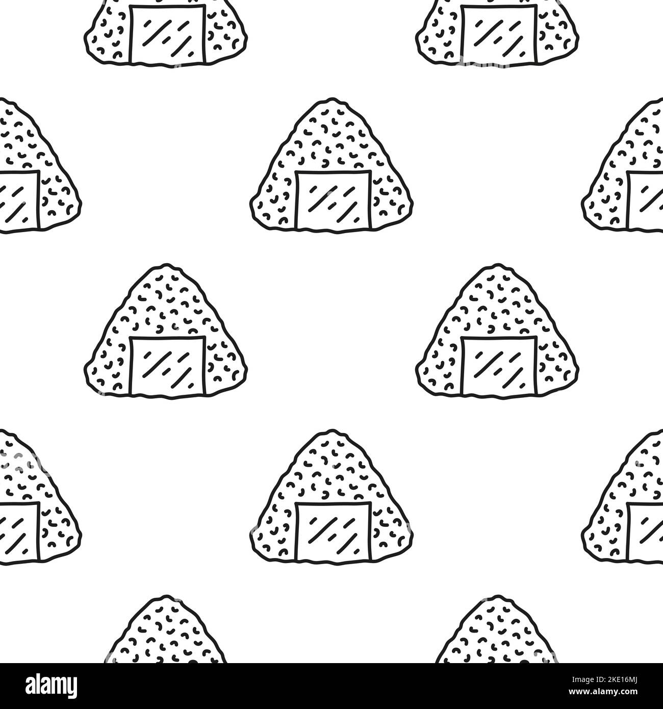 Black and white seamless pattern with doodle outline onigiri sushi ...