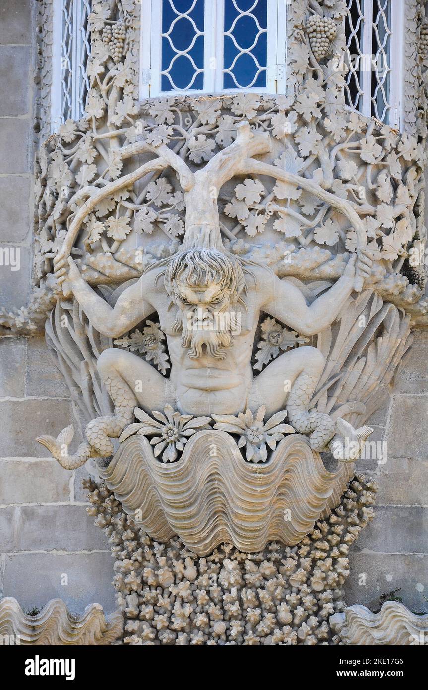 Triton sculpture in the Pena Palace of Sintra, Portugal. Arch of the ...