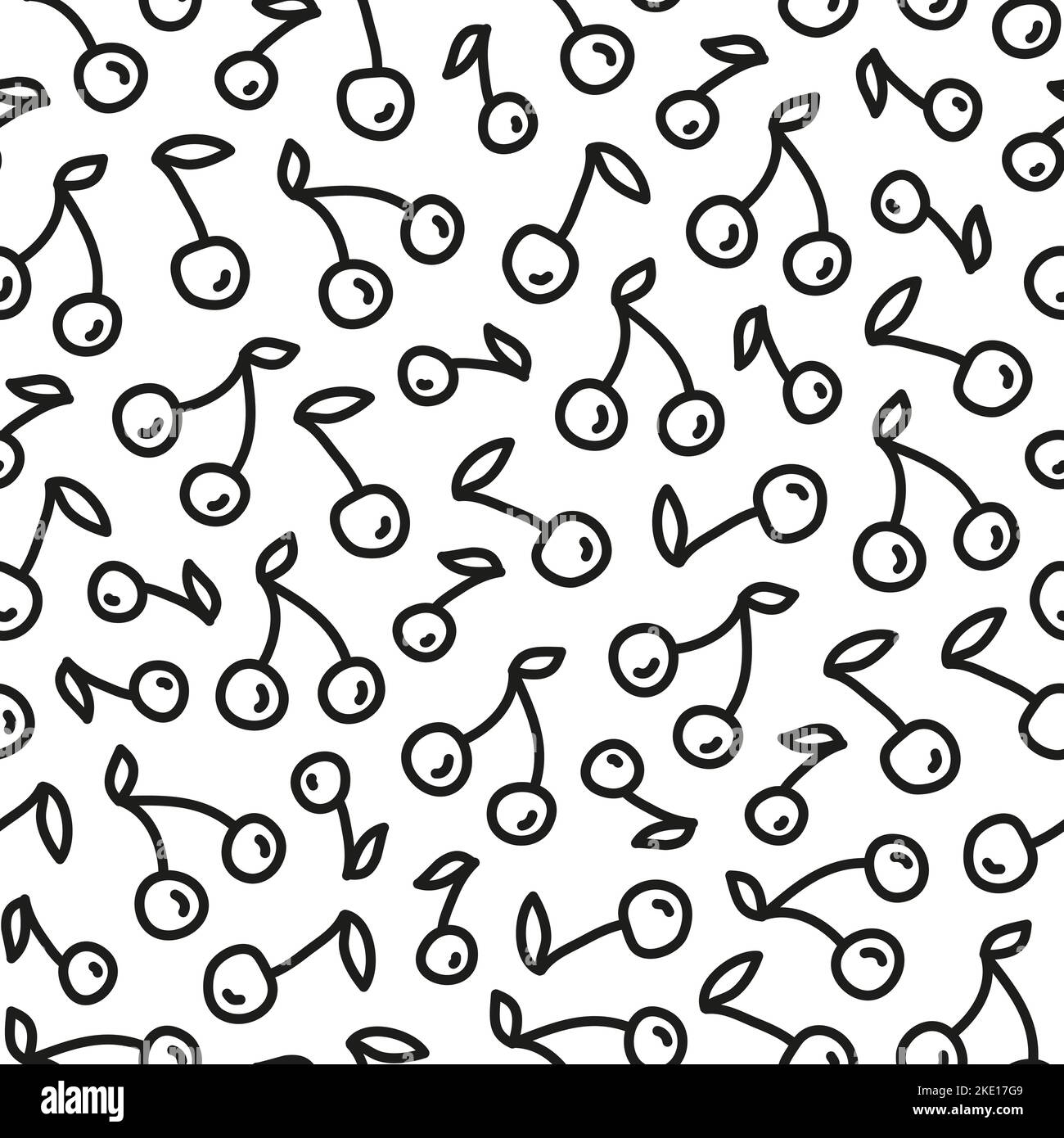 Black and white seamless pattern with doodle outline cherries Stock ...