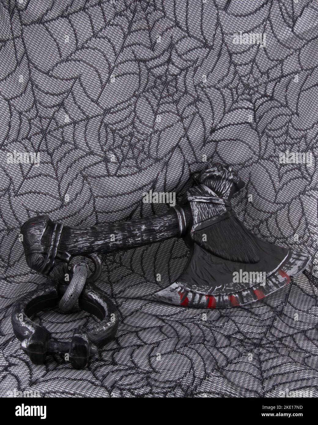 A scary axe as Halloween decor isolated on black cobwebs Stock Photo ...