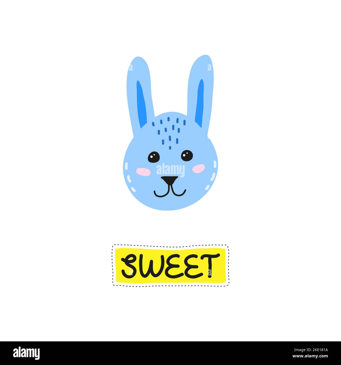 Cute hand drawn illustration with bunny face and lettering isolated on ...