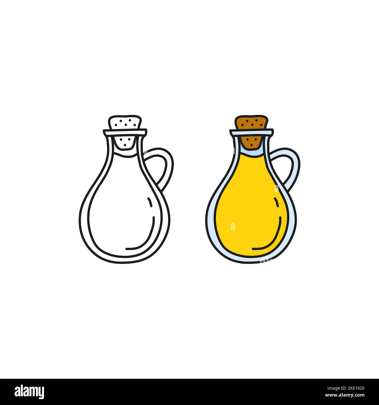Doodle outline and colored cooking oil in glass jar isolated on white ...