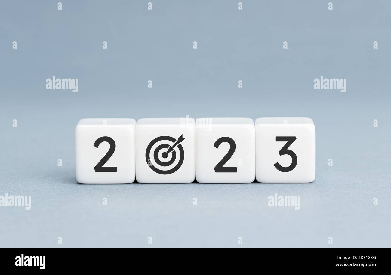 2023 year goal concept. White blocks with 2023 number and goal target ...