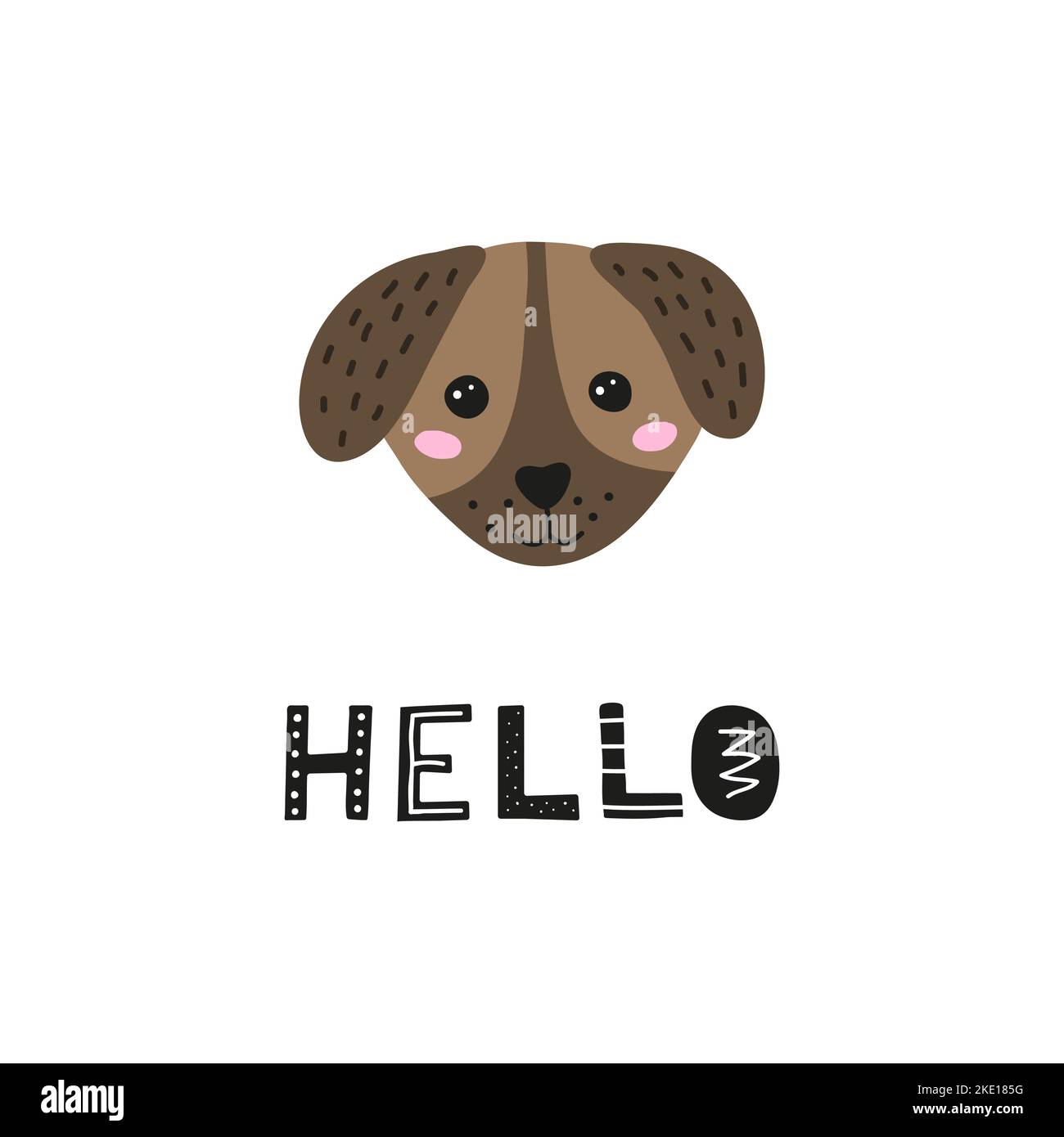 Cute hand drawn illustration with puppy face and lettering hello ...