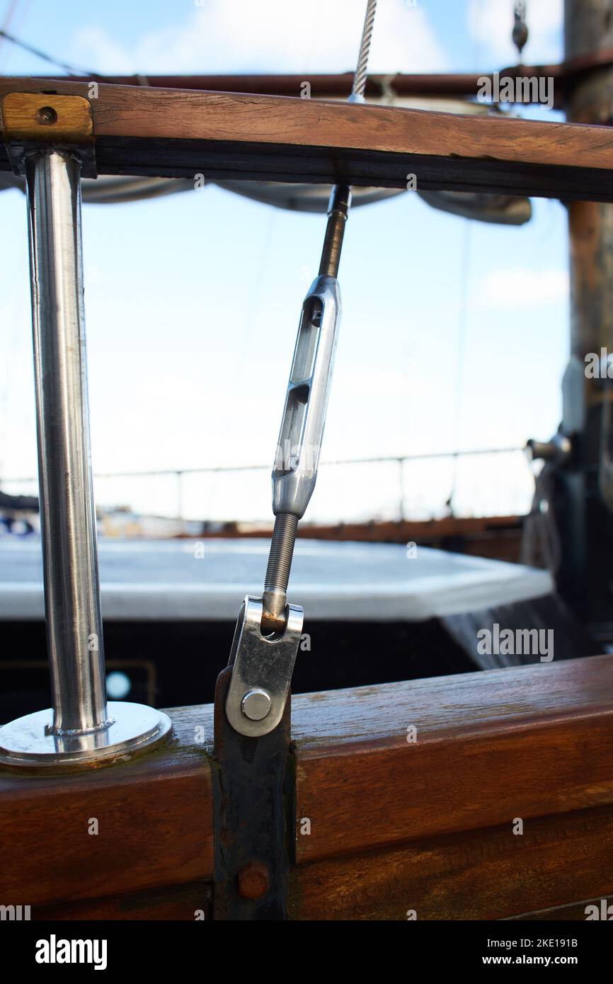 Mooring compensator of rope tension. Detail of boat Stock Photo - Alamy