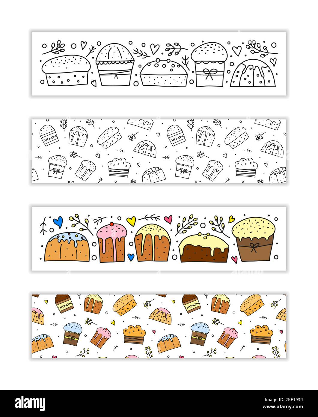 Horizontal banners with doodle Easter kulich cakes or Christmas ...