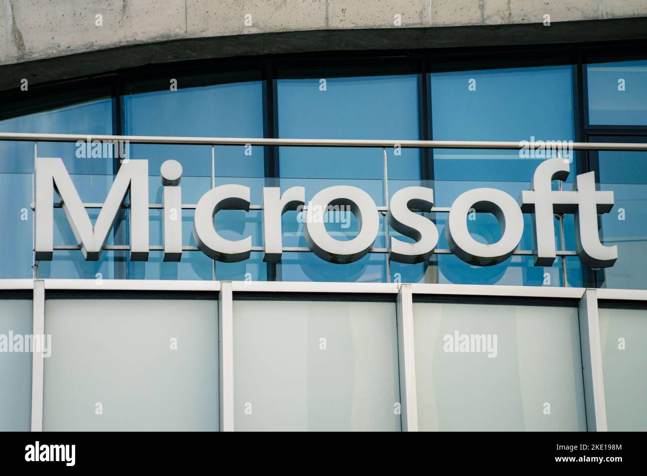 Microsoft company logo sign on modern office in Vilnius, Lithuania ...