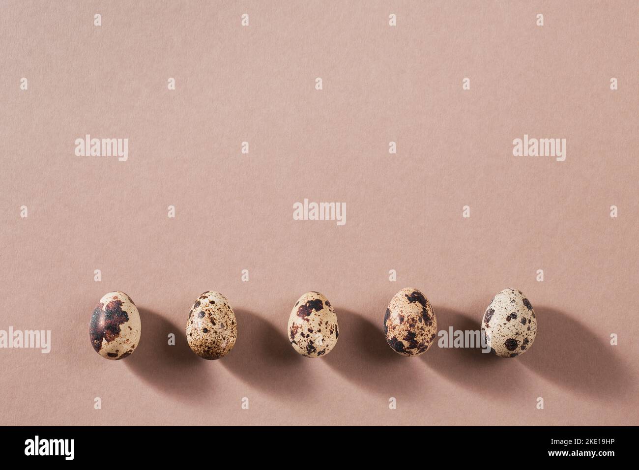 A line with shadows from quail eggs on beige minimal background Stock ...