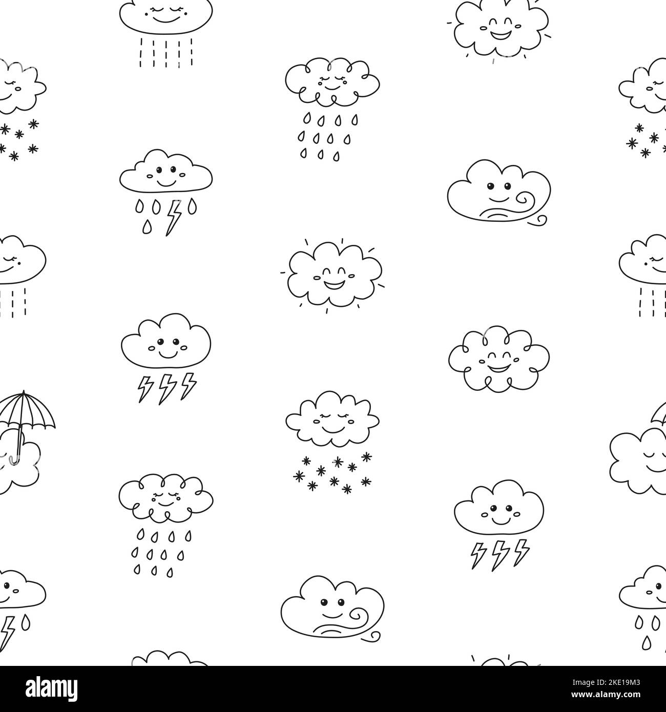 Black and white seamless pattern with doodle outline happy clouds Stock Vector Image & Art - Alamy