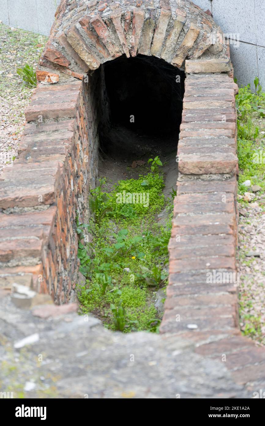 Partial image of a historical antique Roman excavation of a brick ...