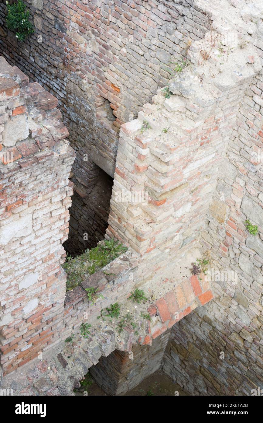 Partial shot of a historical ancient Roman excavation with exposed ...