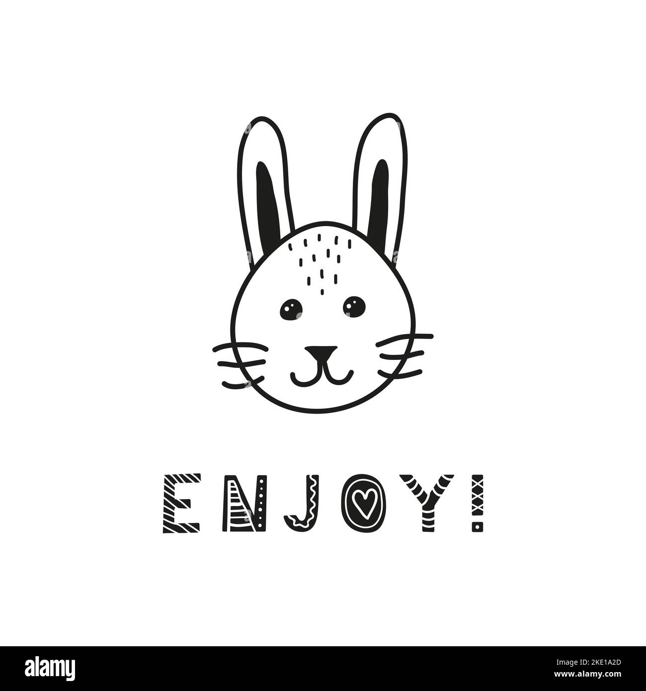 Cute hand drawn illustration with bunny face and lettering enjoy ...
