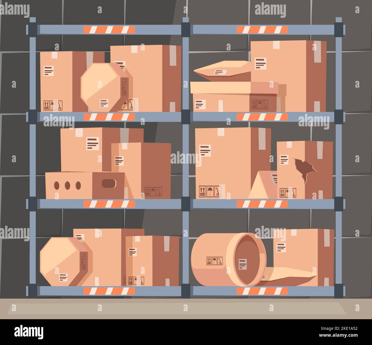 Shelves with boxes. Warehouse with racks of cardboard package ...