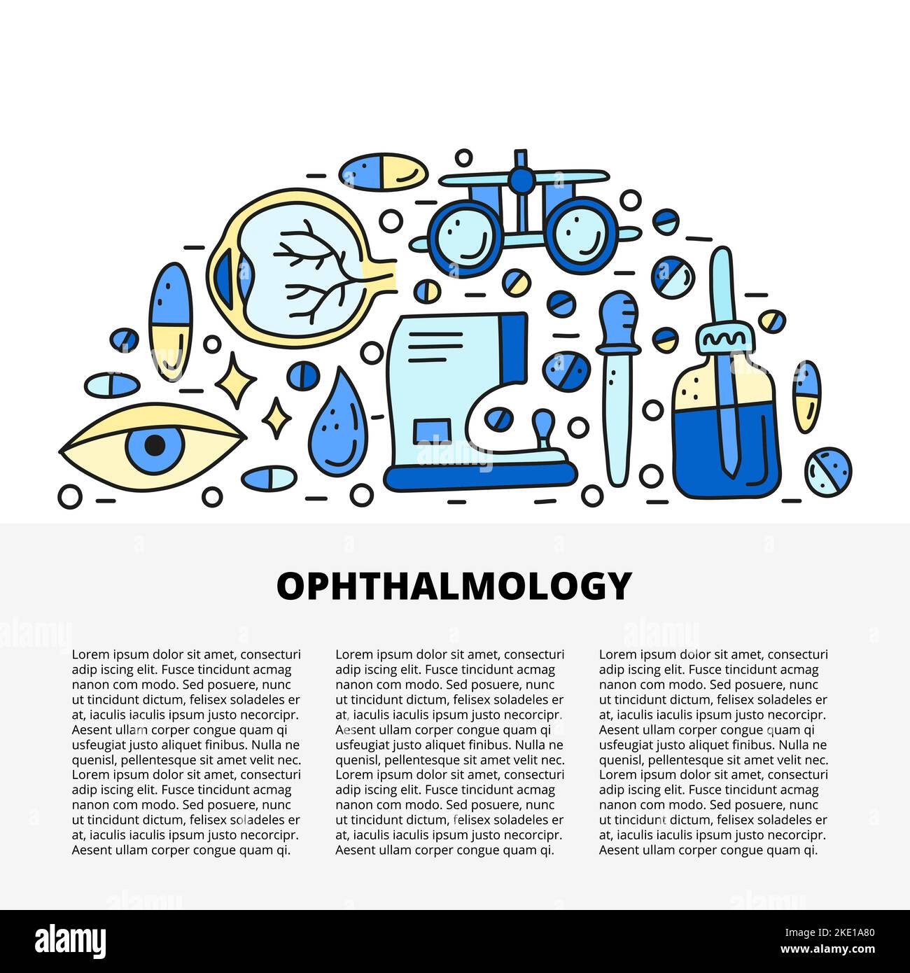 Article template with space for text and doodle colored ophthalmology ...