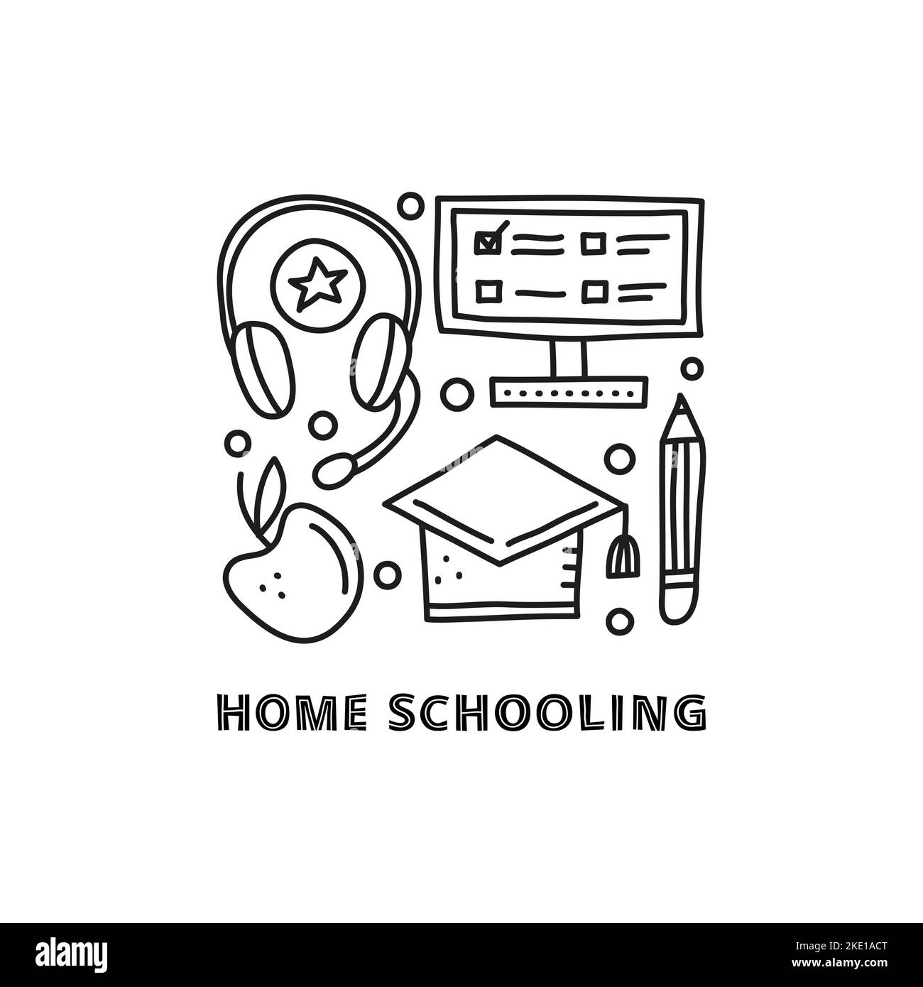 Group of doodle outline education, e-learning icons including ...