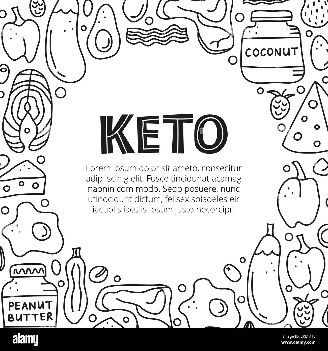 Poster with doodle outline foods for ketogenic diet including cheese ...