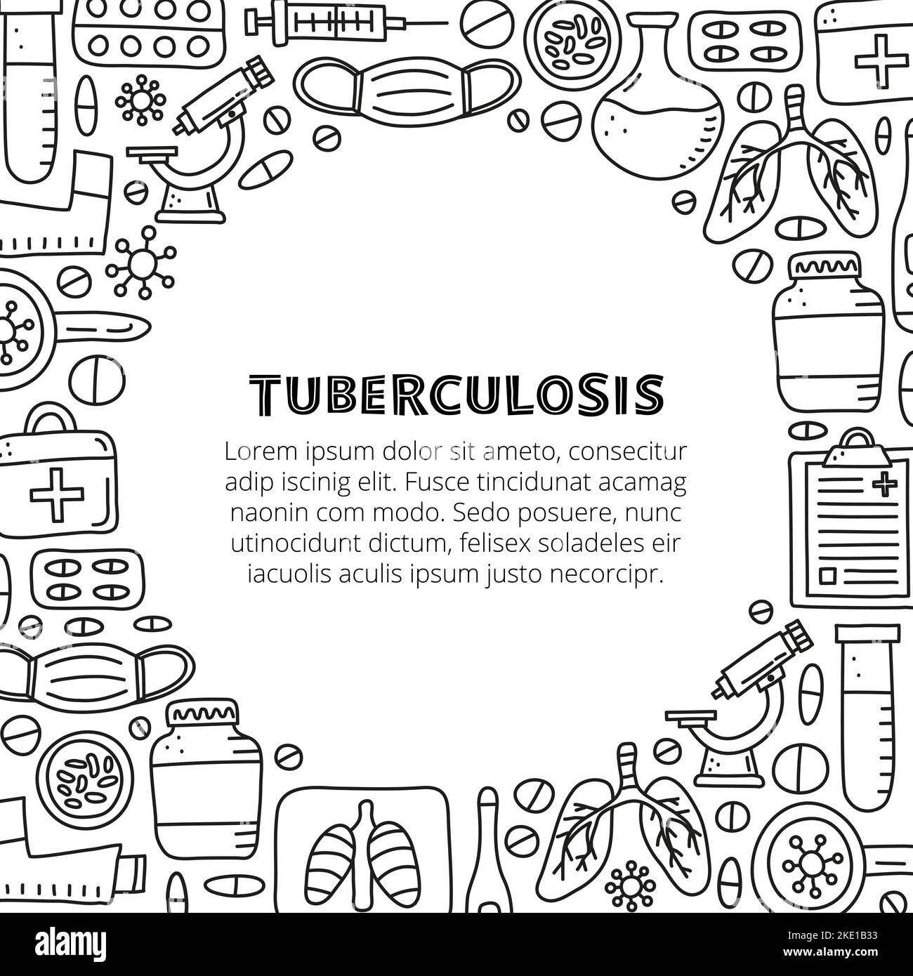Poster with lettering and doodle outline tuberculosis items, including ...