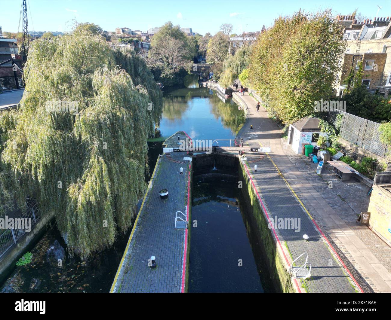 An aerial view of the locks and tunnels located on the London Waterways ...