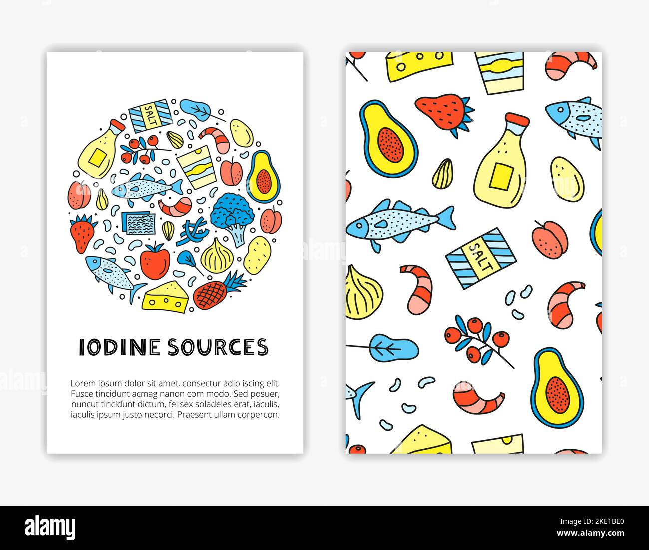 Card templates with lettering and doodle colored iodine food sources ...