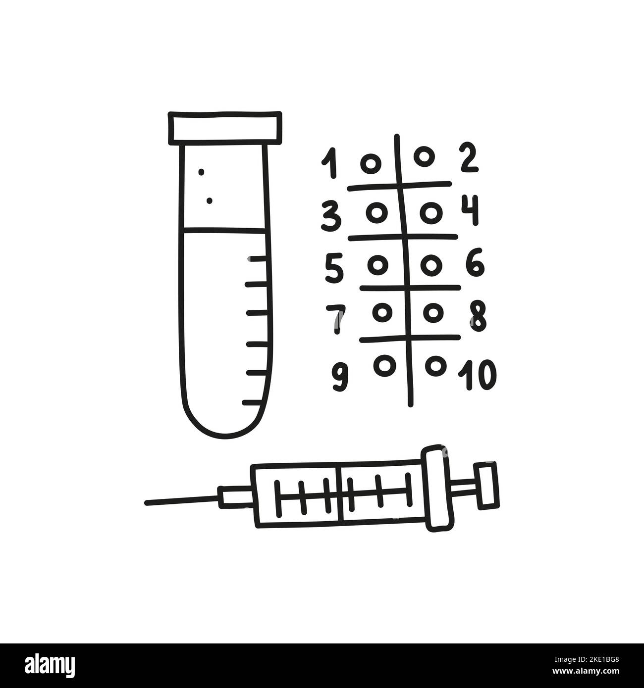Groups of doodle outline medical icons including test tube, allergy ...