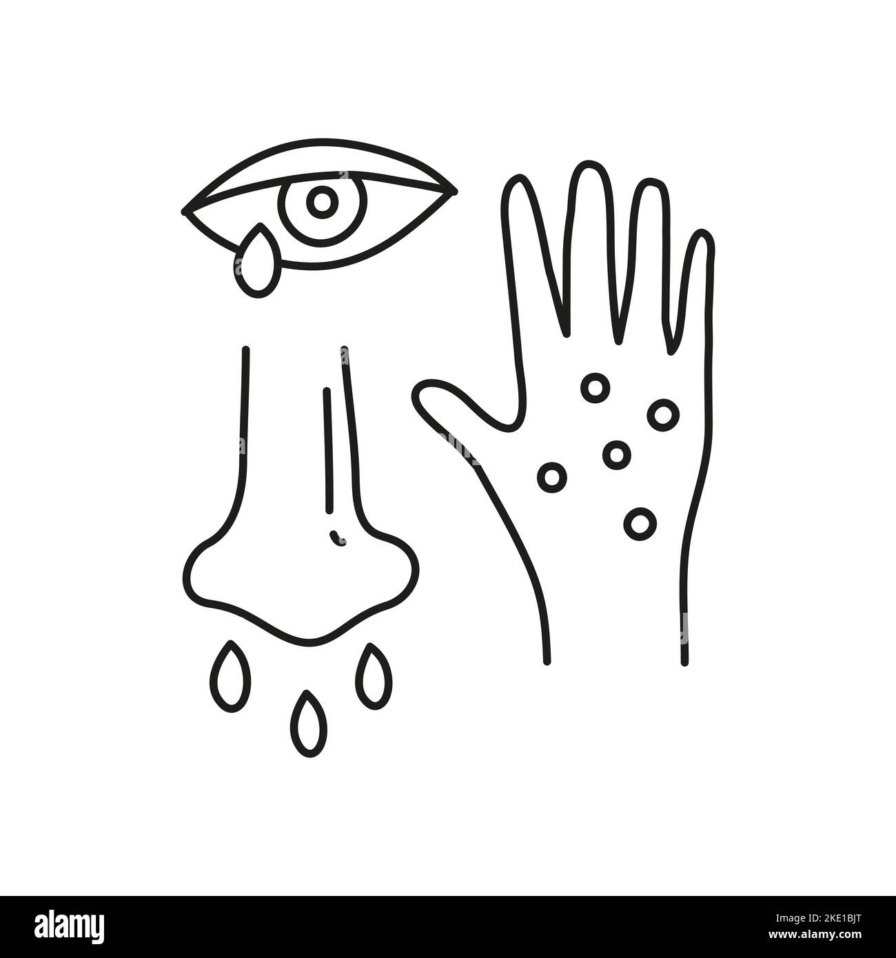 Group of doodle outline allergy icons including nose, runny eye, hand ...