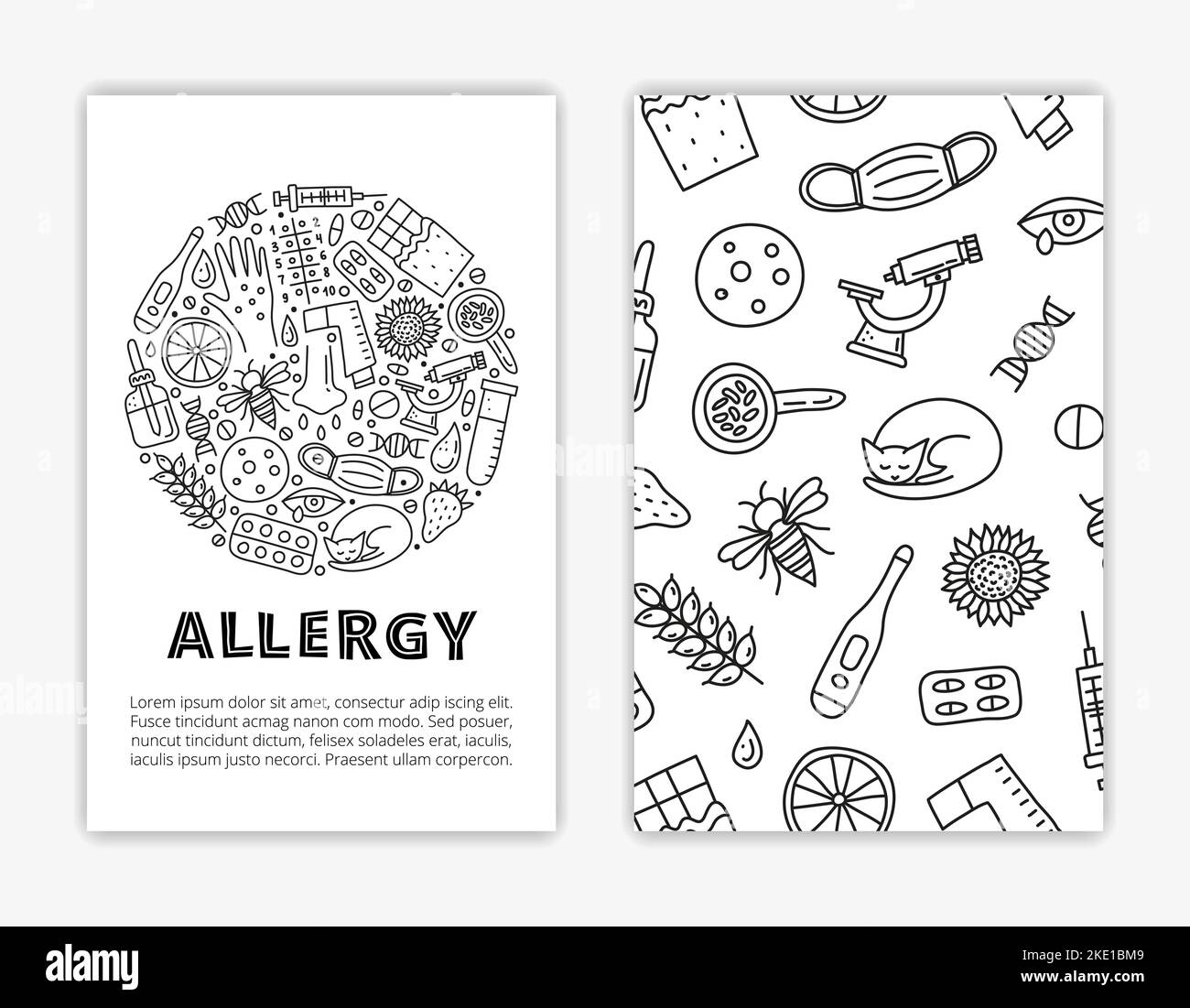 Card templates with doodle outline allergy icons. Used clipping mask ...