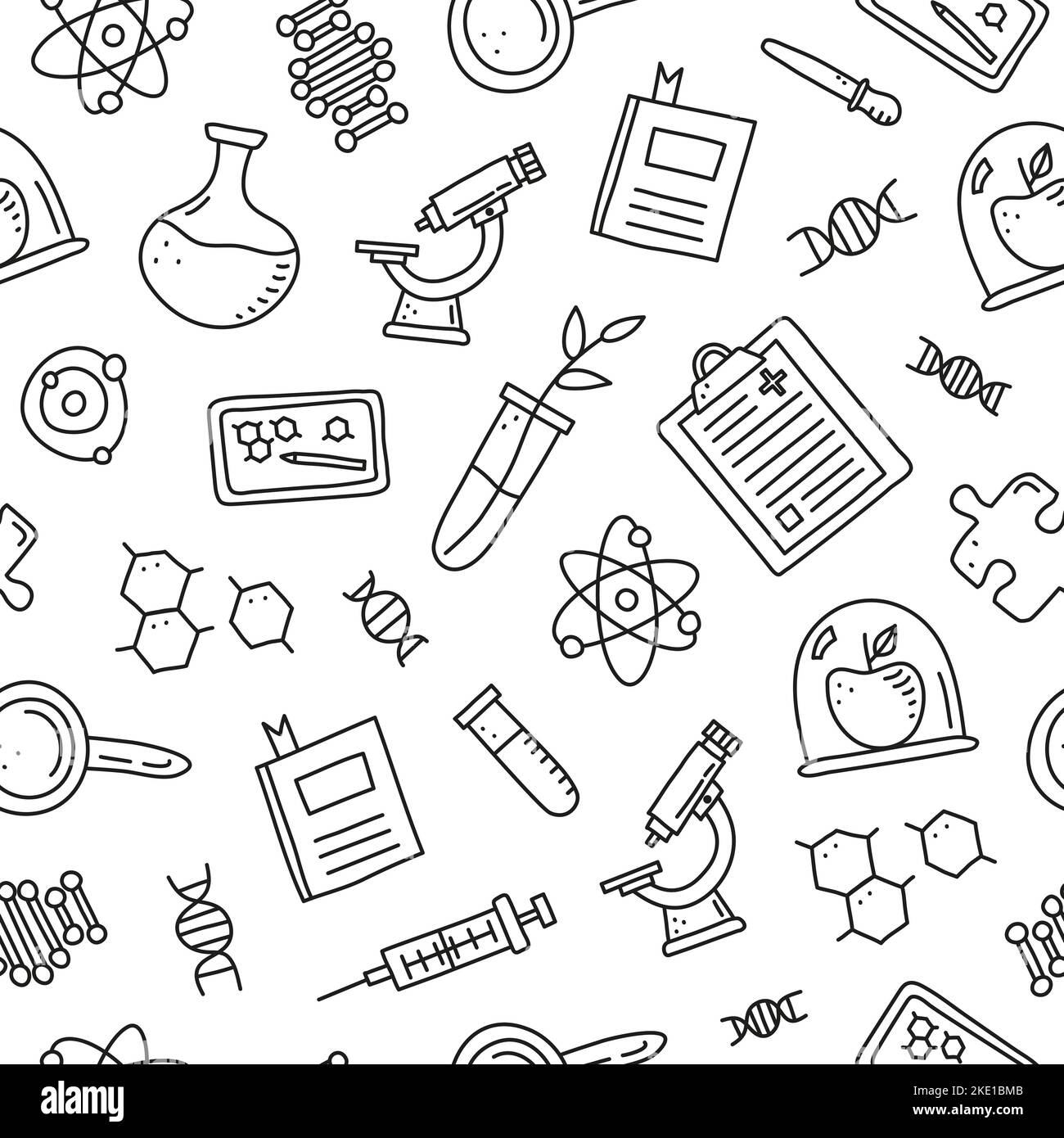 Black and white seamless pattern with doodle outline genetic ...