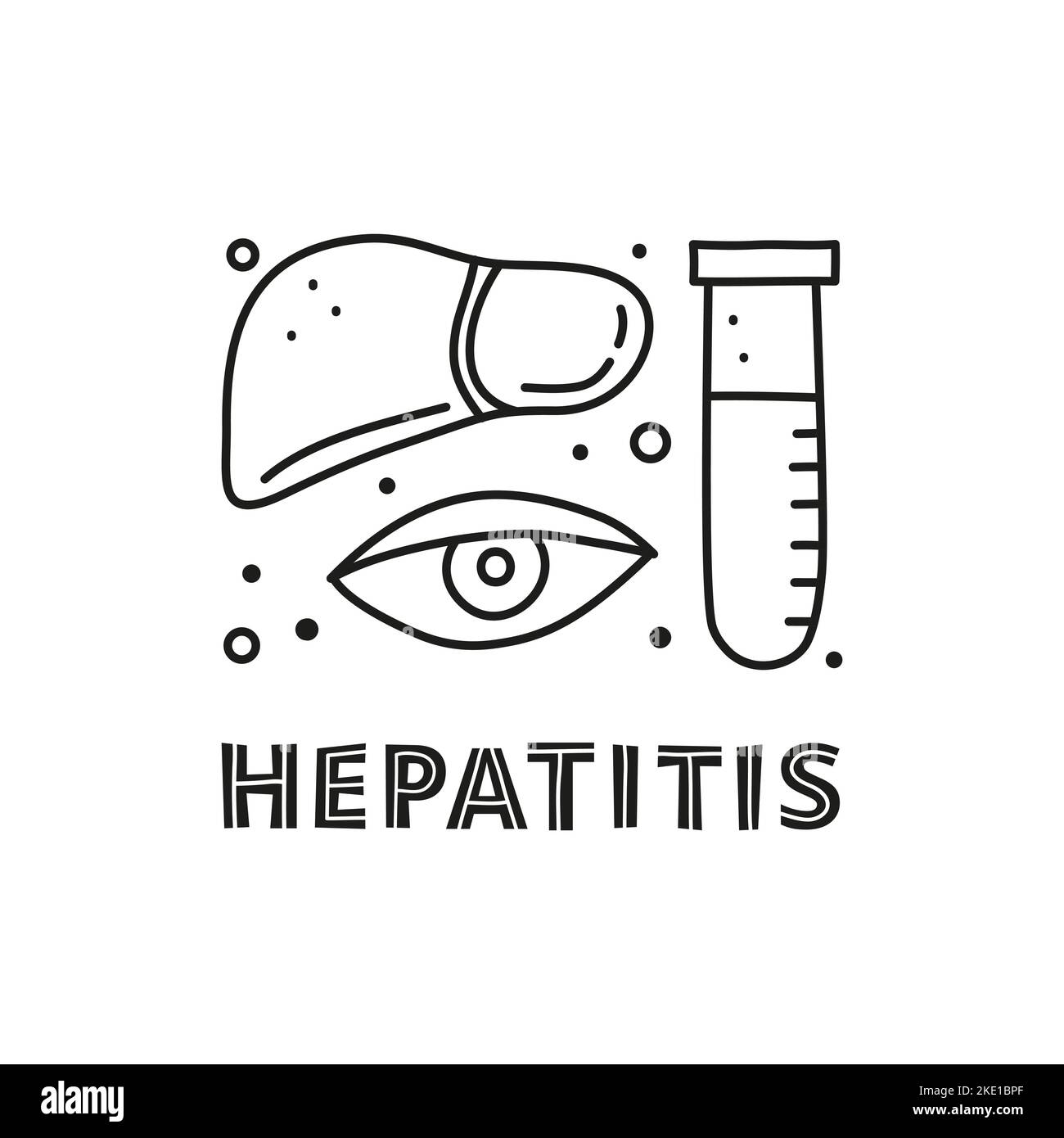 Doodle outline hepatitis medical icons including liver organ, eye, test ...