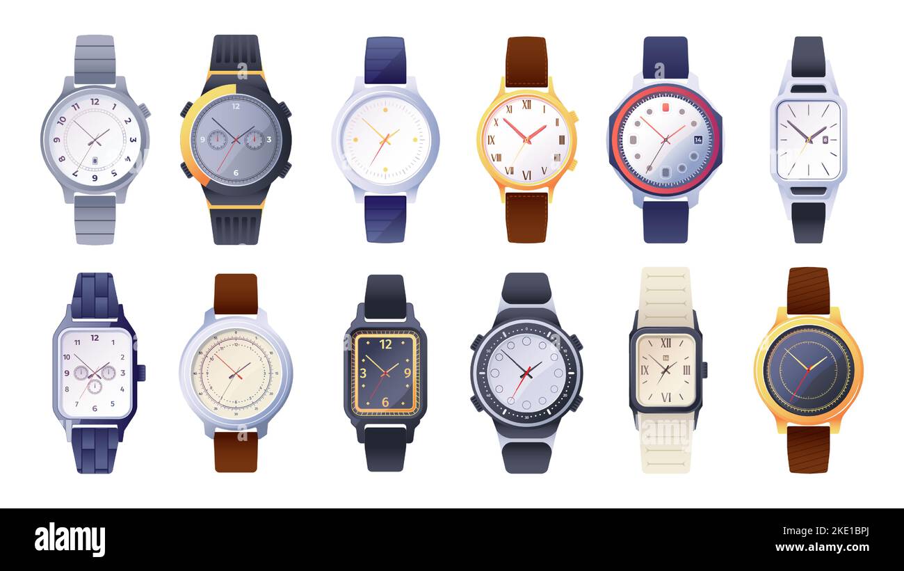 Wrist watch collection. Classic mechanical clock face with fashion ...