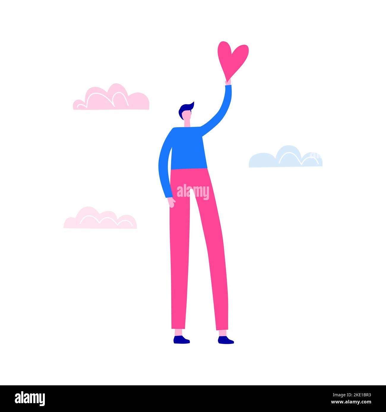 Flat colorful man character holding a heart symbol isolated on white ...