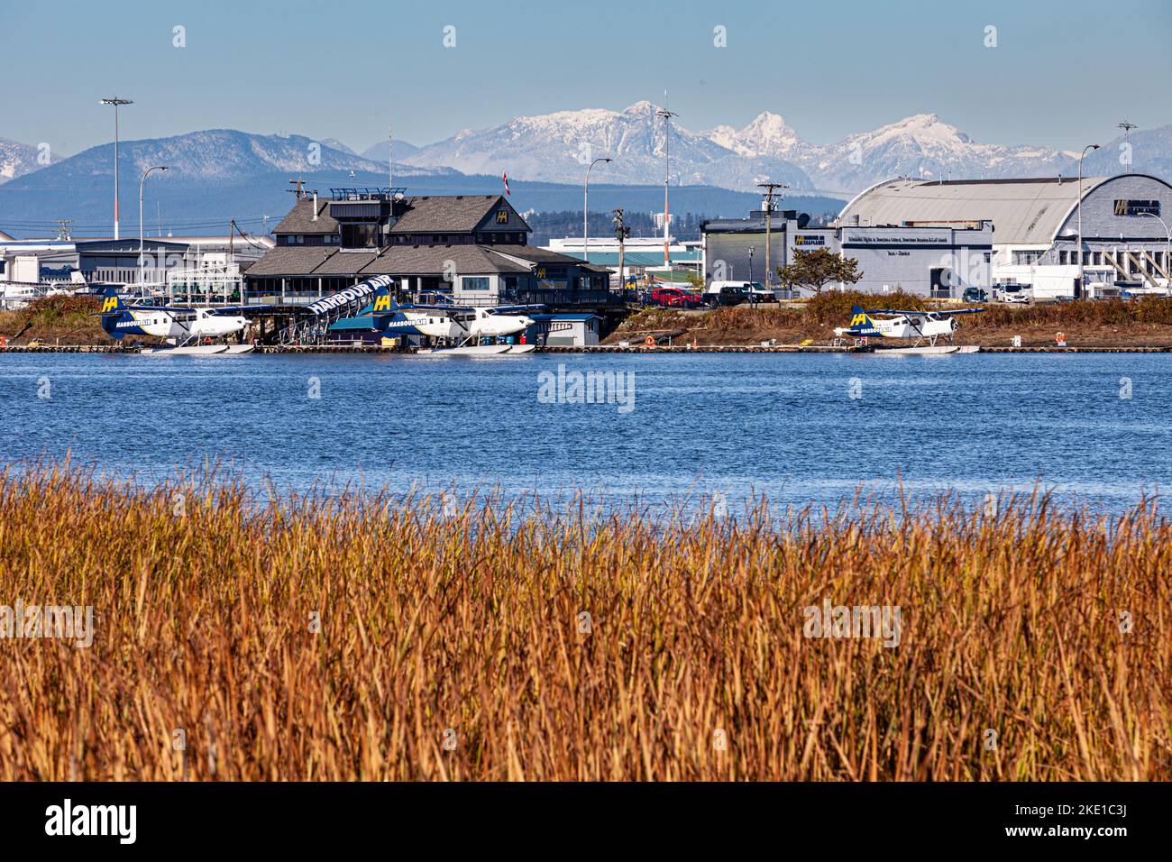 Float plane terminal on an arm of the Fraser River in Richmond British ...