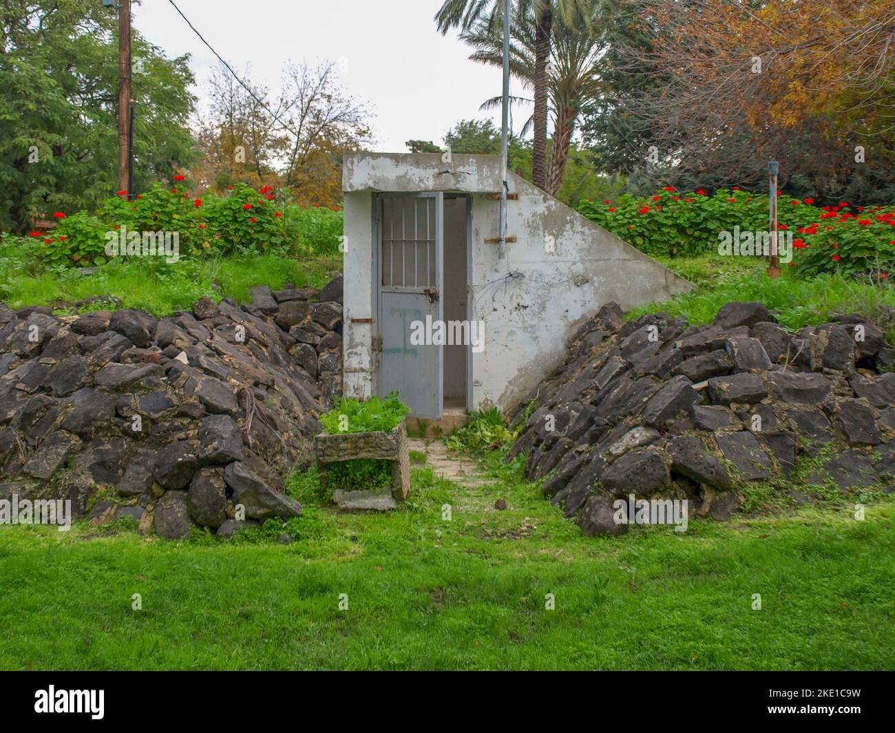 Entrance to an abandoned bunker in a kibbutz somewhere in Israel Stock ...