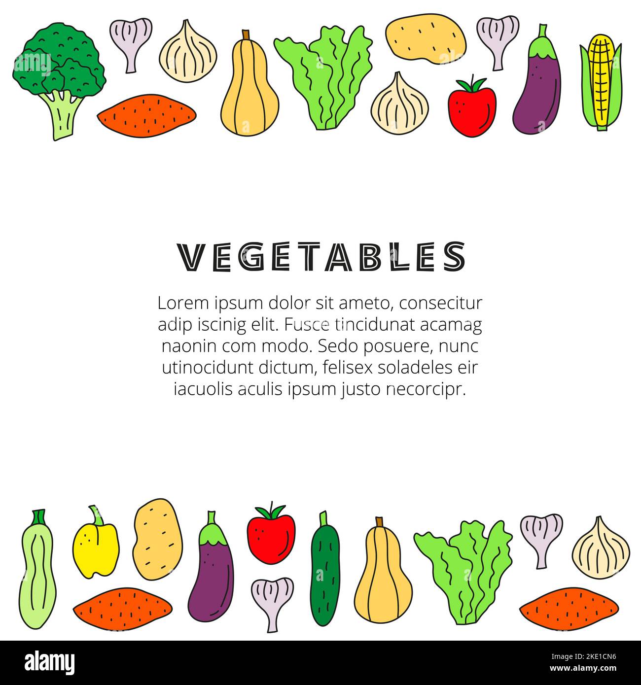 Poster with cute doodle colorful food vegetable icons including ...