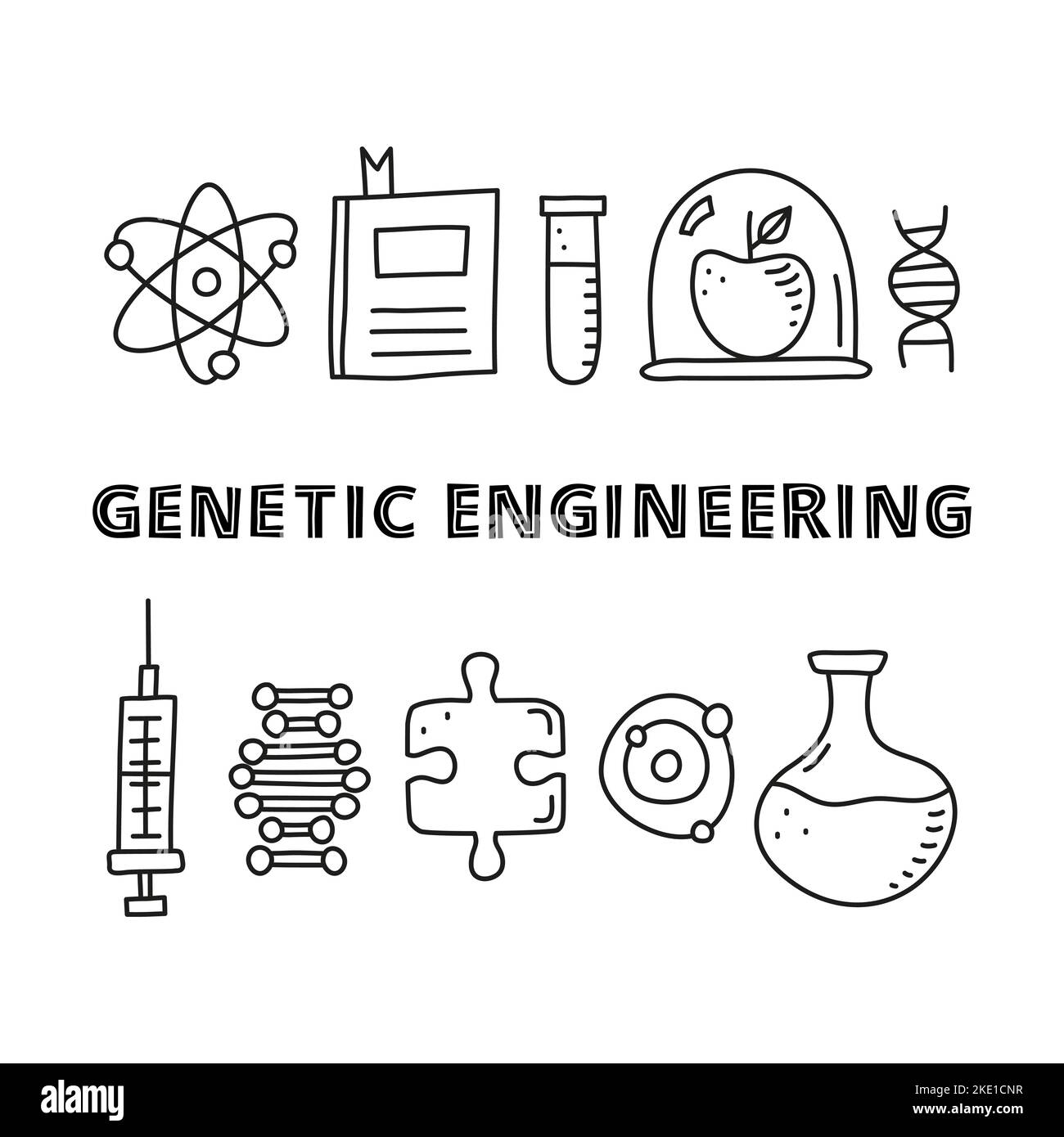 Poster with lettering and doodle outline genetic engineering icons ...
