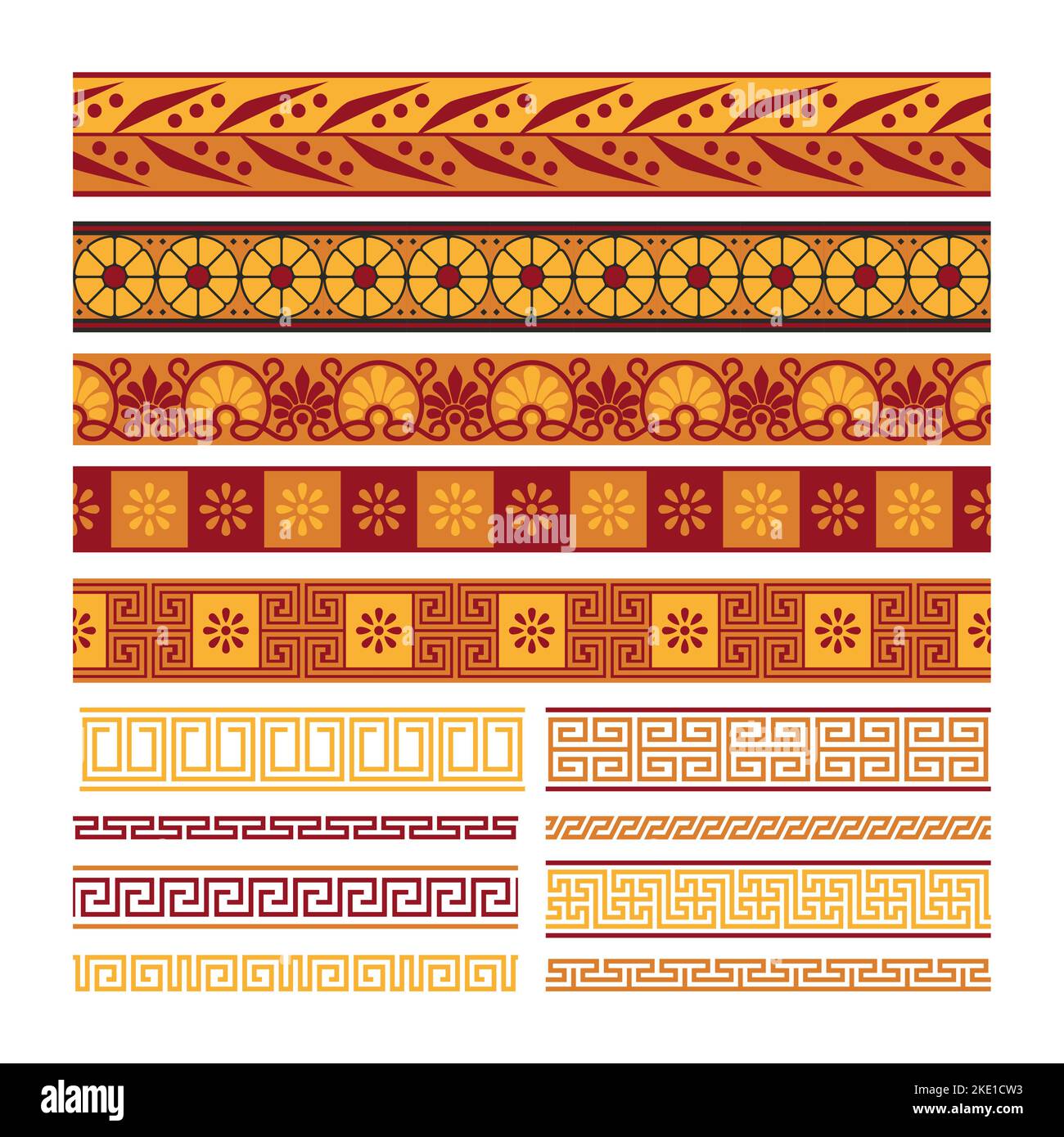 Greek horizontal pattern. Ancient meander ornament with flowers ...