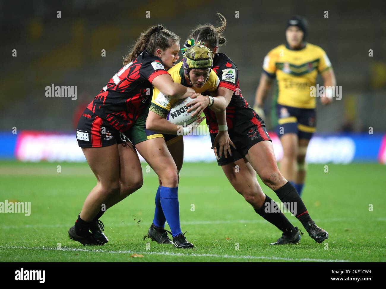 Brazil's Natalia Jonck is tackled during the Women's Rugby League World ...