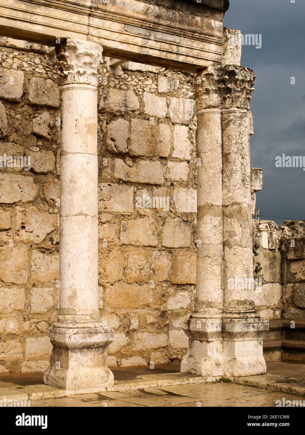 Ruins of a roman period synagogue in Capharnaum, the town of Jesus in ...