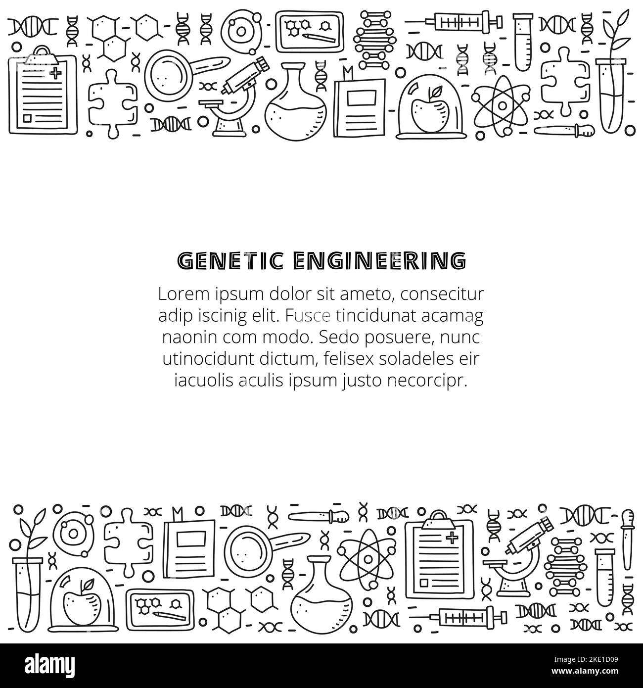 Poster with lettering and doodle outline genetic engineering icons ...