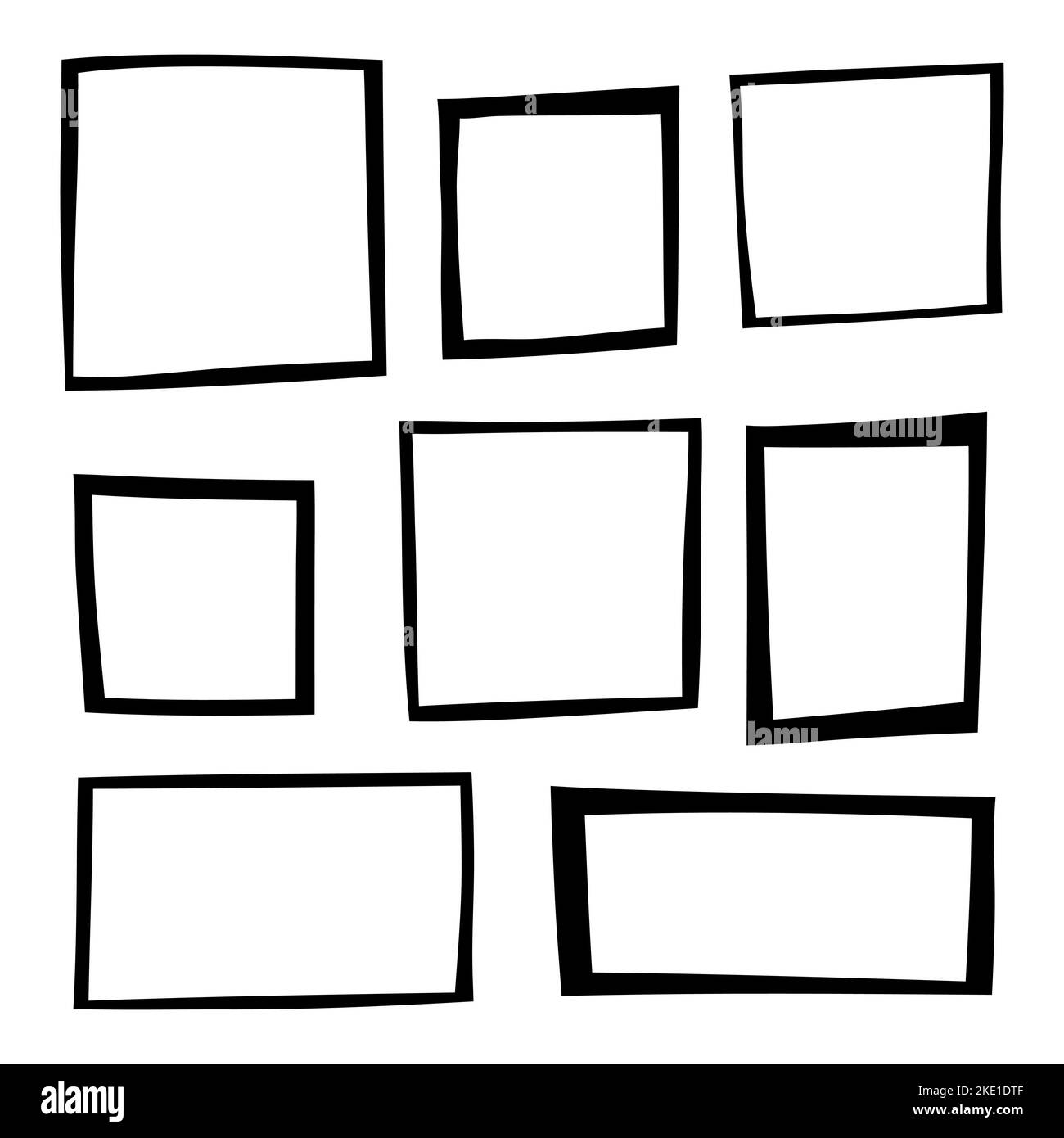 Set of hand drawn black bold square frames isolated on white background ...